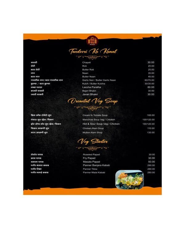 Menu at Hotel Shauryawada, Pune
