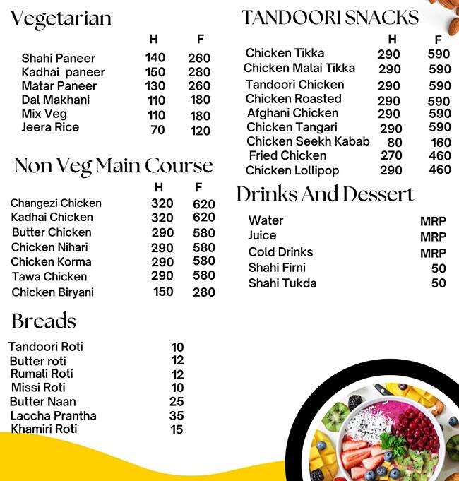 Menu of Delhi Street, Shalimar Bagh, New Delhi