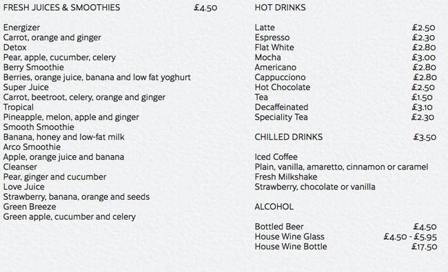 Menu at Arco Knightsbridge restaurant, London, 7 Pavilion Rd