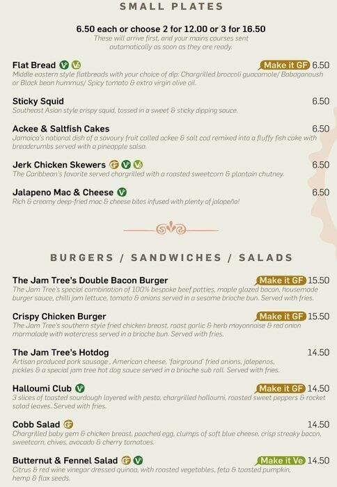 Menu at The Jam Tree pub & bar, London, 13-19 Clapham OId Town