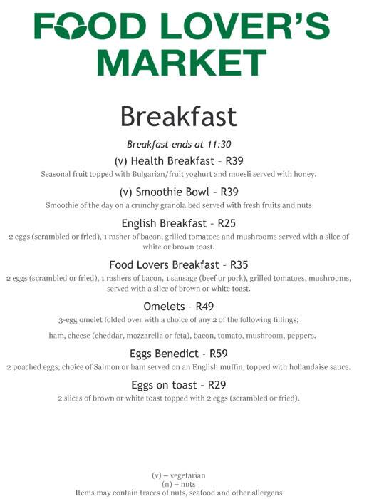 Menu at Food Lover's Eatery Newspaper House restaurant, Cape Town