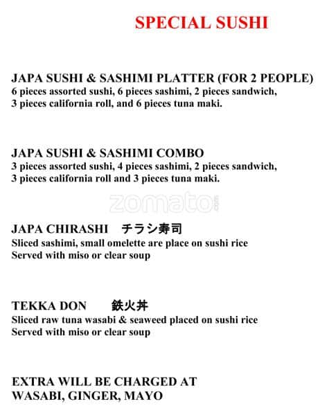 Menu at Japa Express Sushi Bar, Sandton