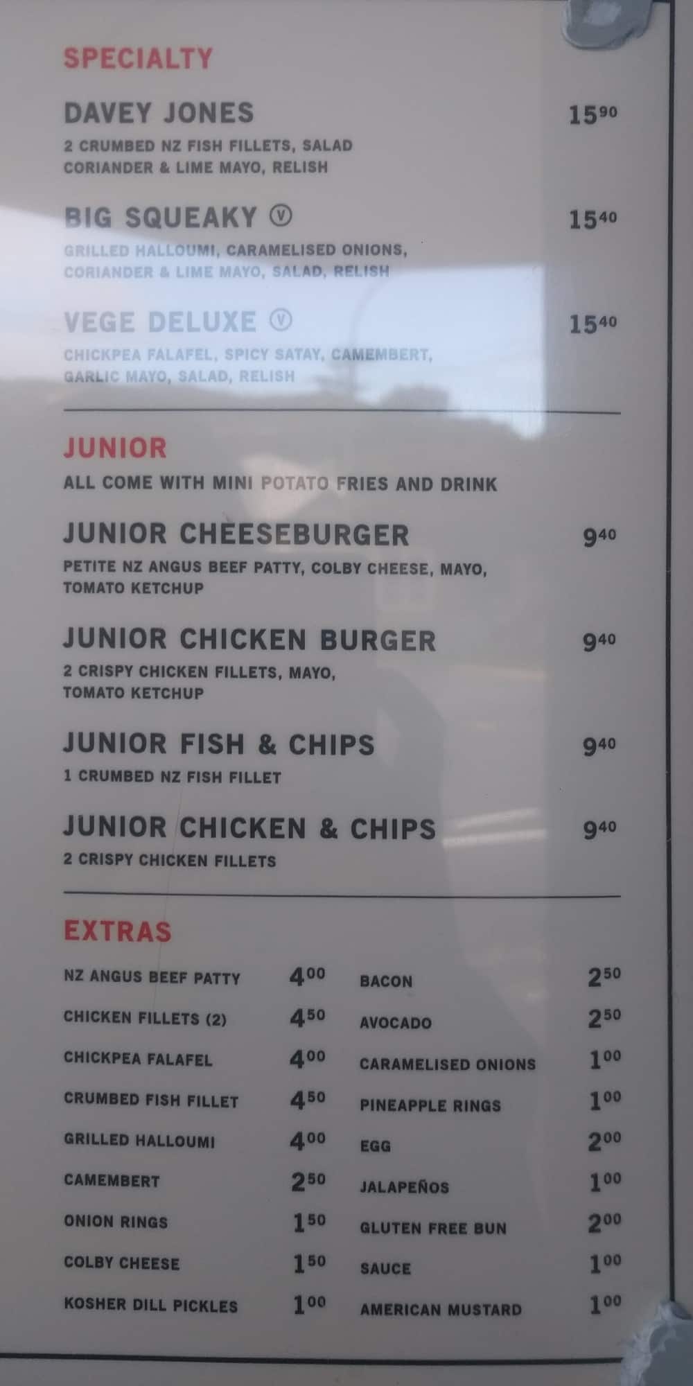 Menu at Burger Wisconsin restaurant, Wellington, 4 Mana Esplanade
