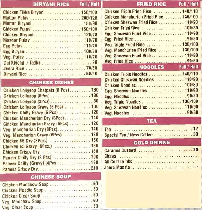 Menu of Lucky Hotel, Sakinaka, Mumbai