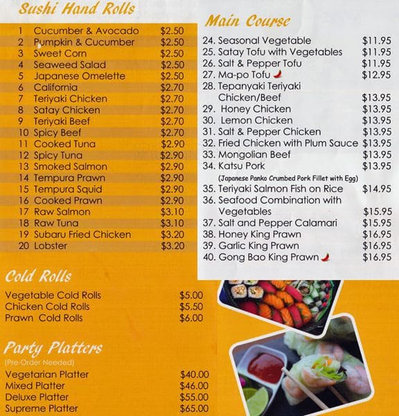 Menu at Subaru Sushi and Noodle Bar, Mount Barker, 2/28 Morphett St