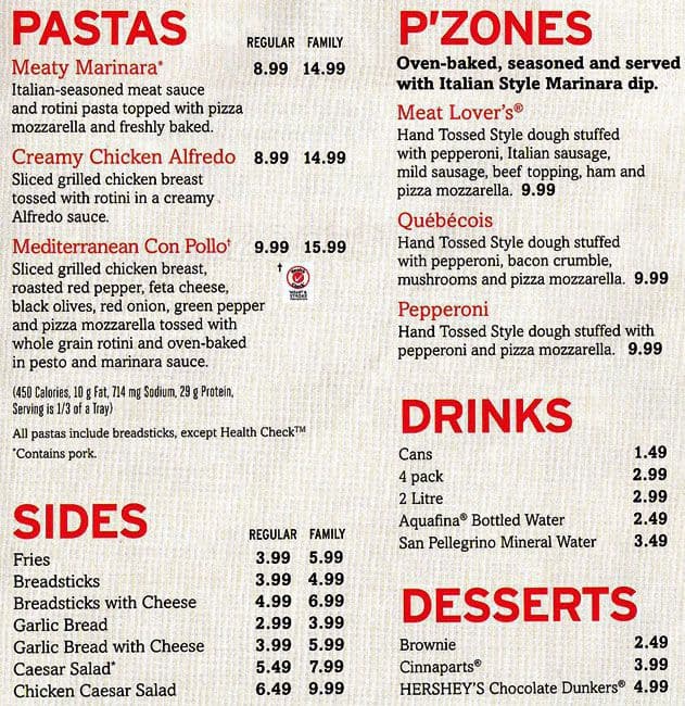 Menu au Pizza Hut pizzeria, Gatineau, 343 Bd Gréber unit 105