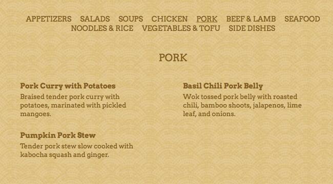 Menu at Burma Superstar restaurant, Alameda