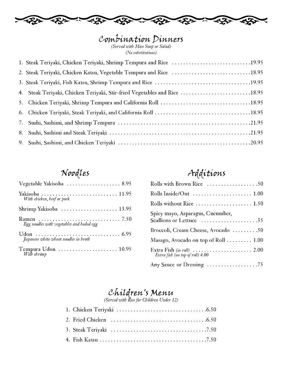 Menu at Akashi Japanese Restaurant, Miami, Main Hwy