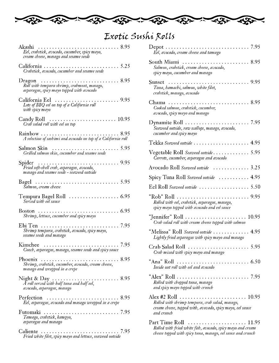 Menu at Akashi Japanese Restaurant, Miami, Main Hwy