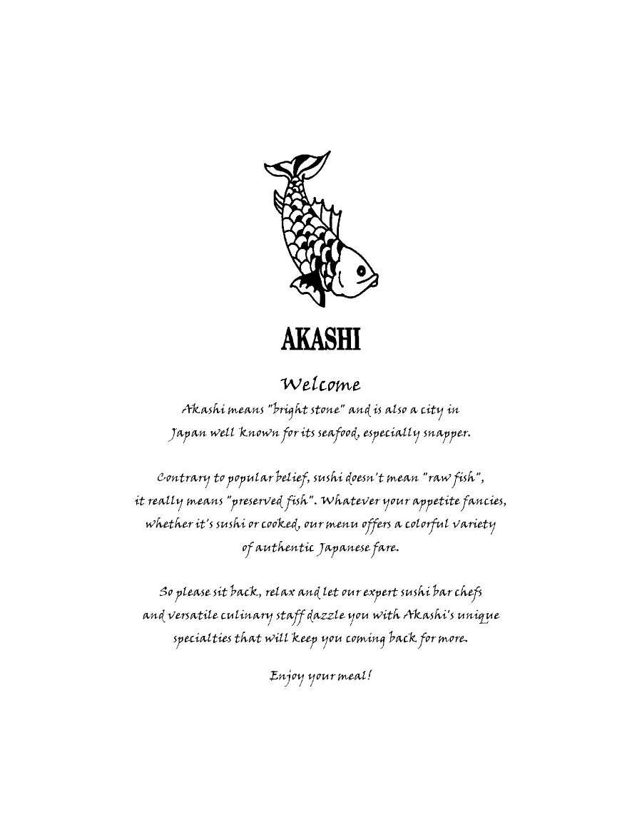 Menu at Akashi Japanese Restaurant, Miami, Main Hwy