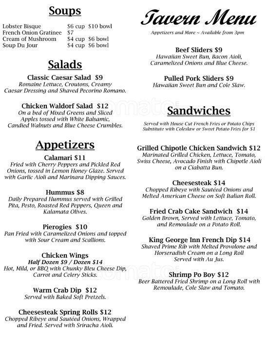 Historic King George II Inn Menu - Urbanspoon/Zomato