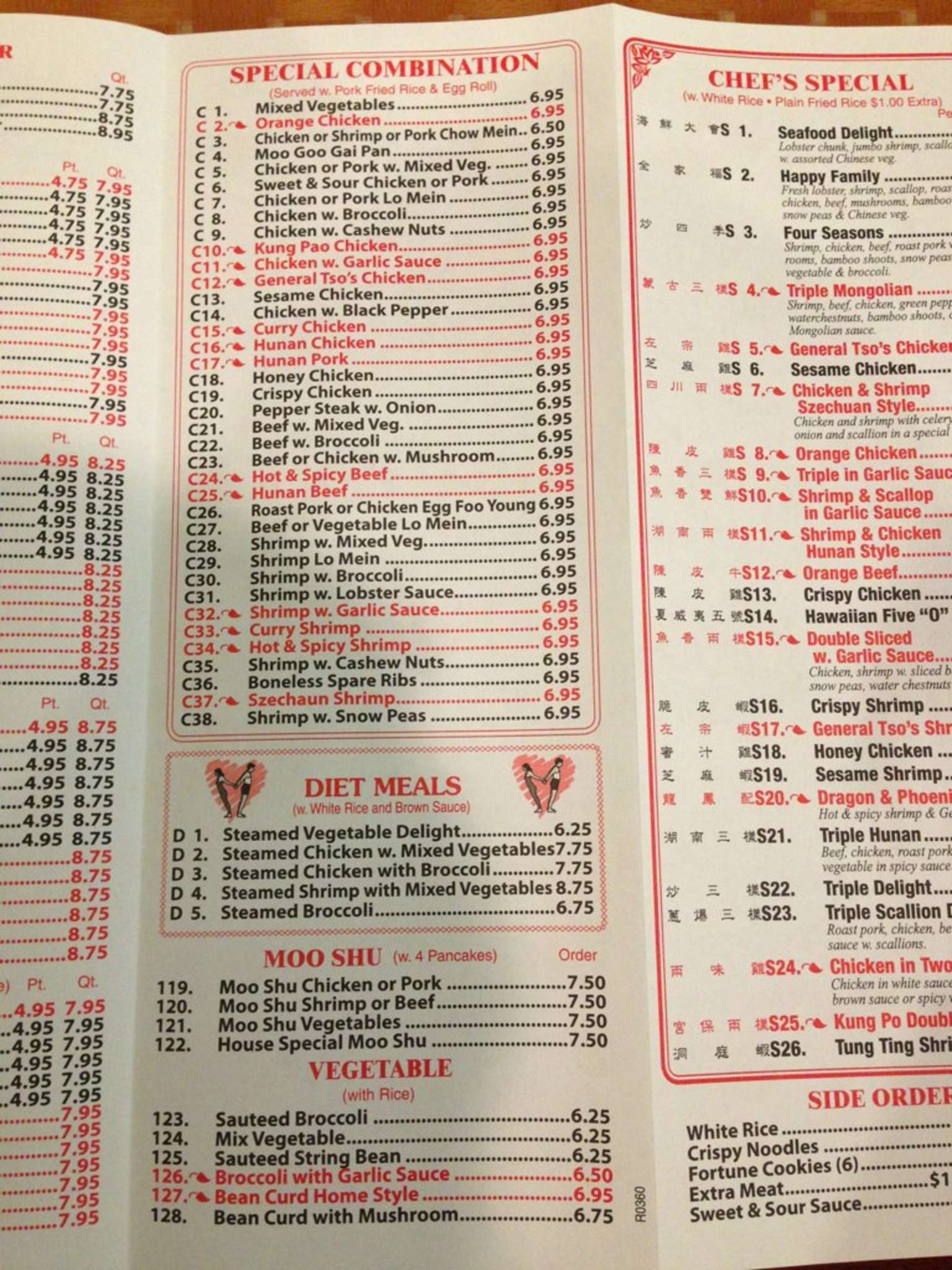 Menu at Mr. Wok restaurant, Indianapolis