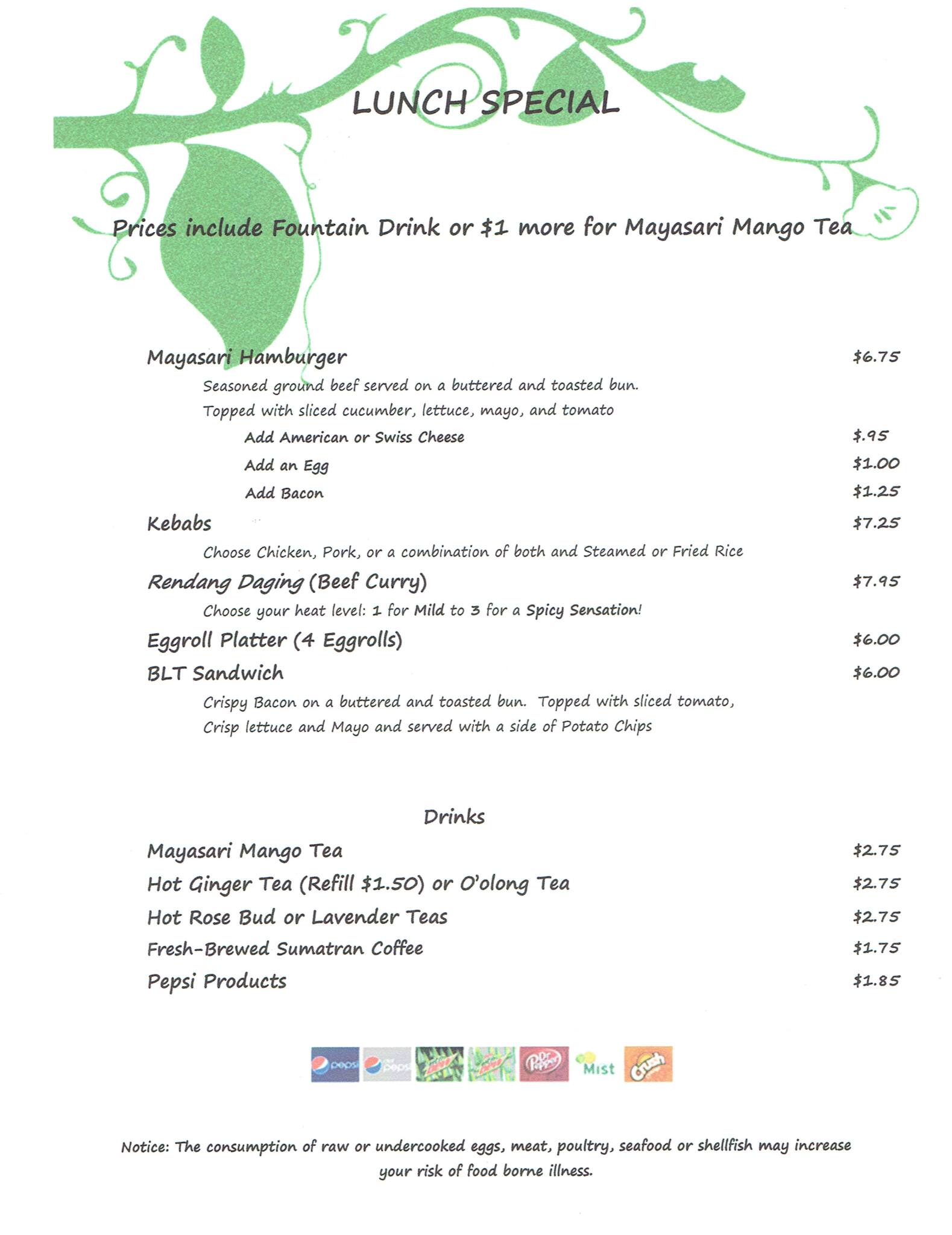 Menu at Mayasari Indonesian Grill restaurant, Greensburg