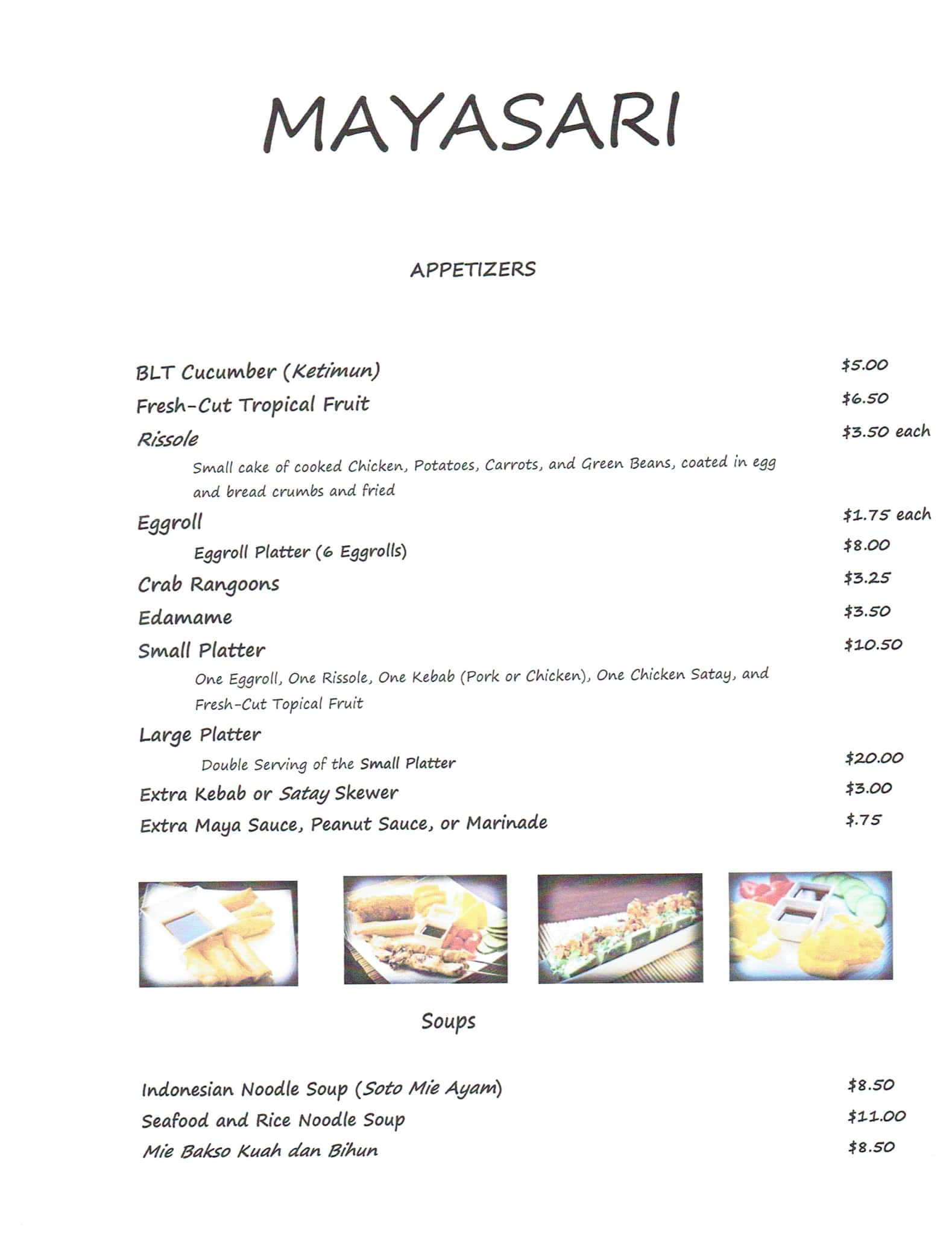 Menu at Mayasari Indonesian Grill restaurant, Greensburg