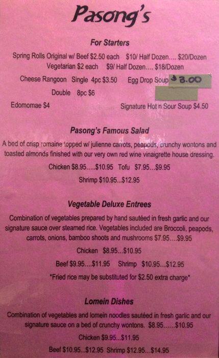 Menu at Pasong's Cafe, Saginaw