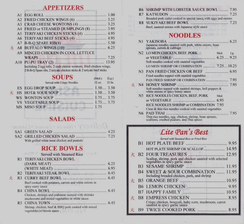 Menu at Lite Pan restaurant, Burkburnett