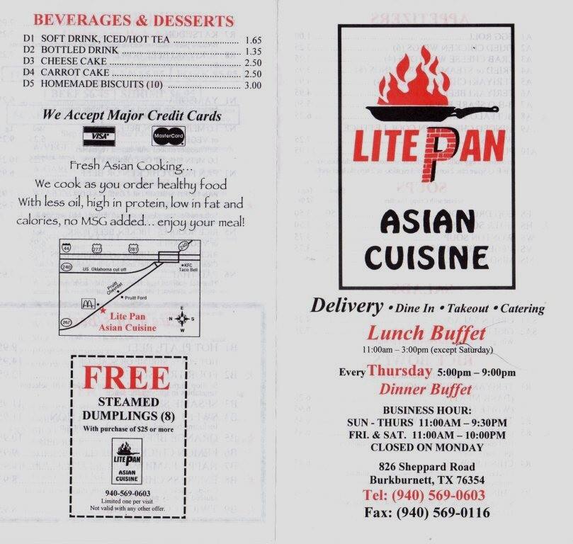 Menu at Lite Pan restaurant, Burkburnett