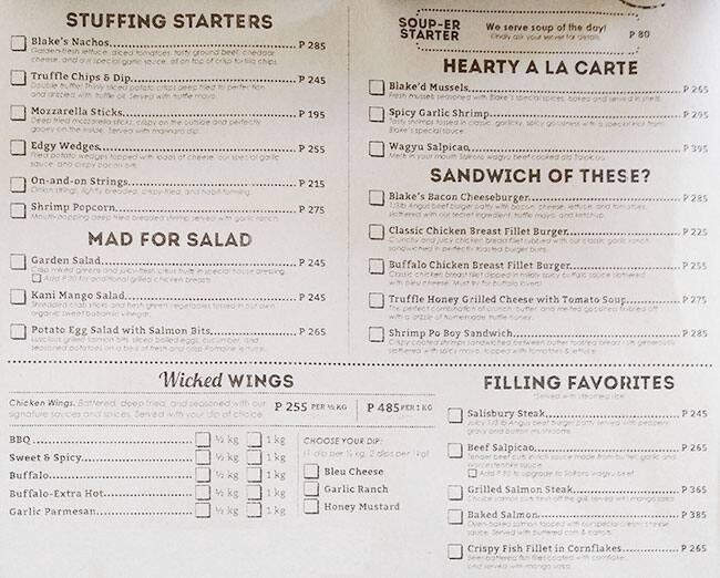 Blake's Wings & Steaks, Bago Bantay, Quezon City का मेनू - Zomato ...