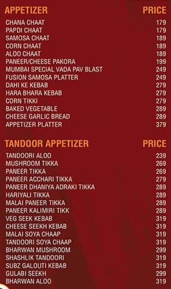 Menu of Royal Symphony, Bhandup, Mumbai