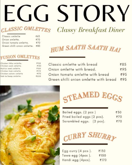 Menu of Egg Story, Model Town 3, New Delhi