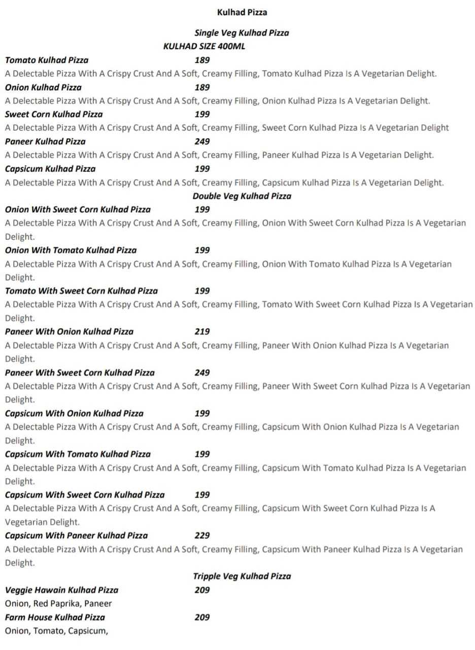 Menu of Italian Kulhad, Sector 39, Gurgaon