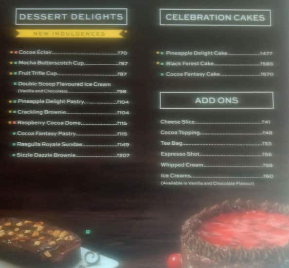 Menu at Cafe Coffee Day, Bengaluru, #19/6