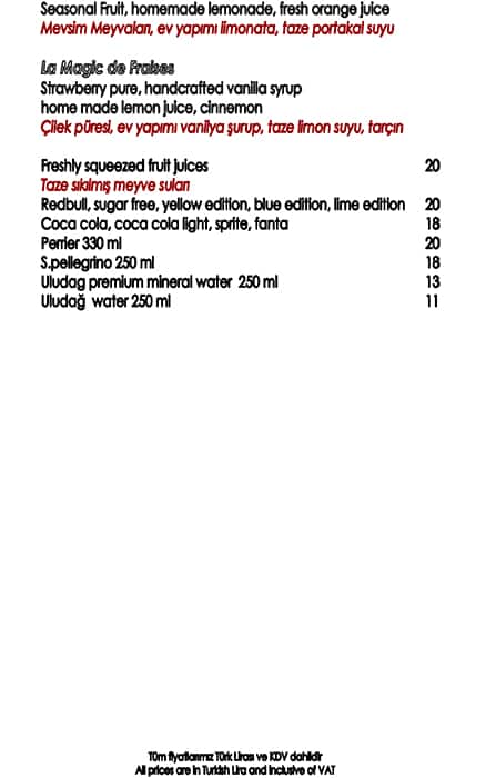 Menu at Mezzanine, Istanbul