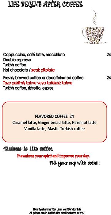Menu at Mezzanine, Istanbul