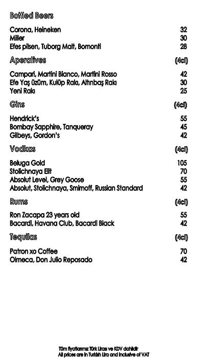 Menu at Mezzanine, Istanbul