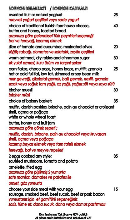 Menu at Mezzanine, Istanbul