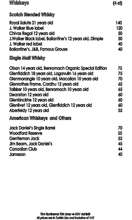 Menu at Mezzanine, Istanbul