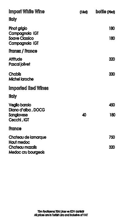 Menu at Mezzanine, Istanbul