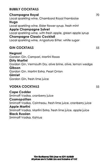 Menu at Mezzanine, Istanbul