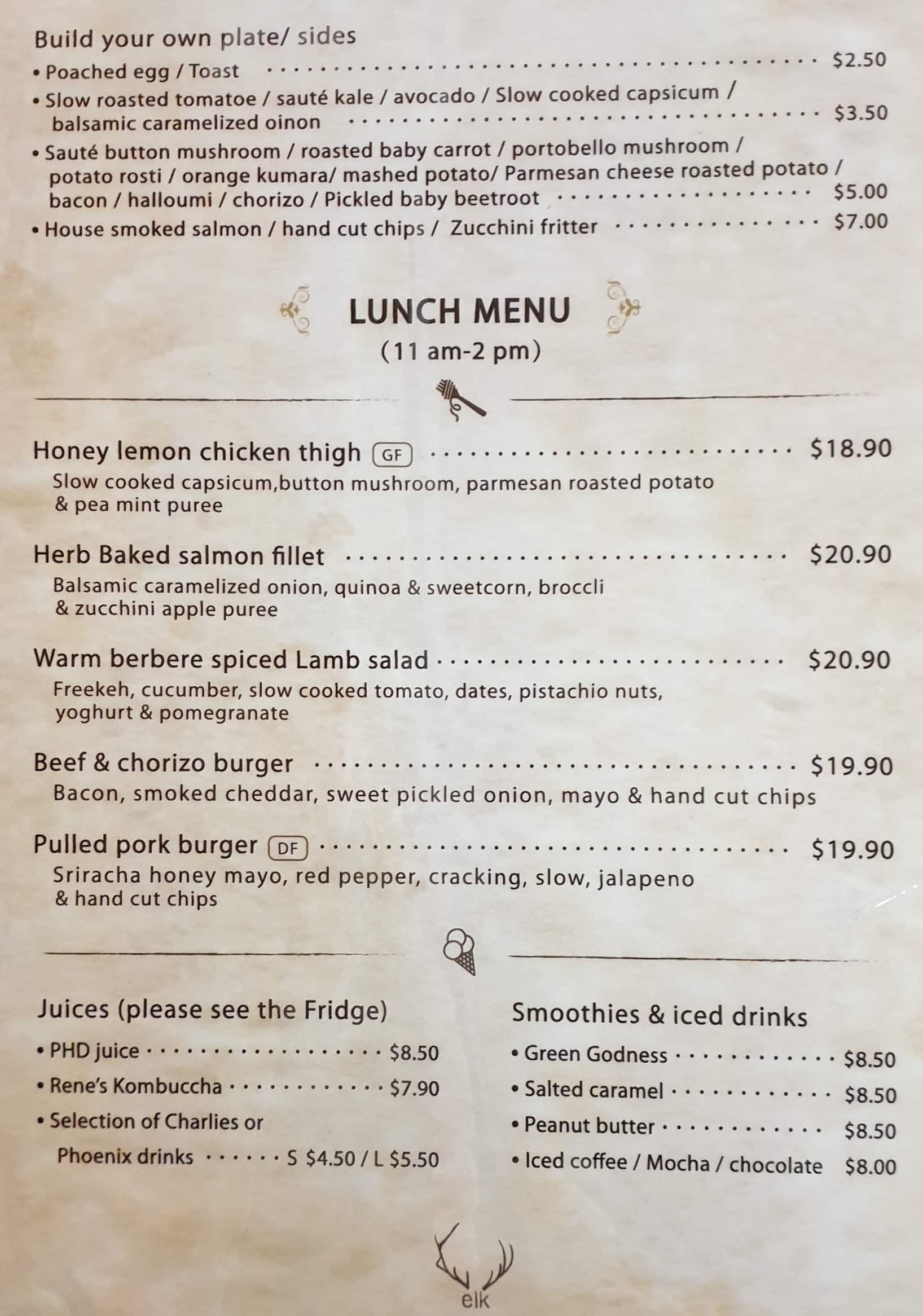 Menu at Palm Cafe, Auckland