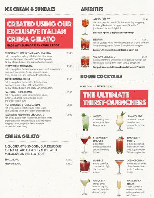 Menu at Taste of Italy restaurant, Edinburgh