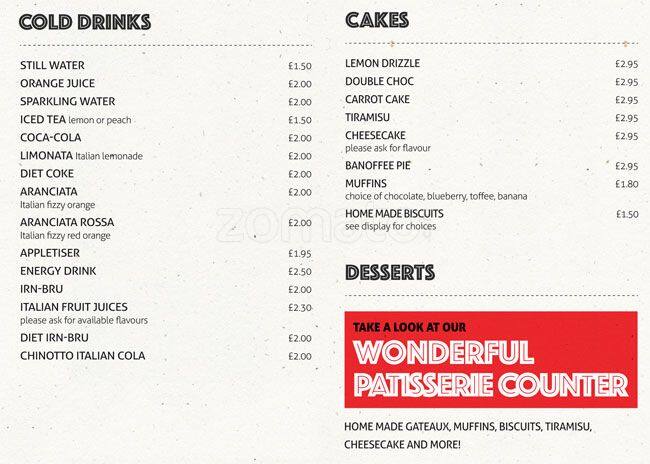 Menu at Taste of Italy restaurant, Edinburgh