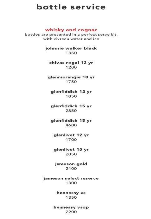 Menu at Fire & Ice, Pretoria