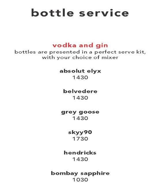 Menu at Fire & Ice, Pretoria