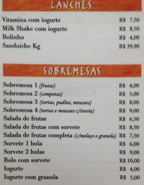 Menu at Saúde na Panela restaurant, Salvador