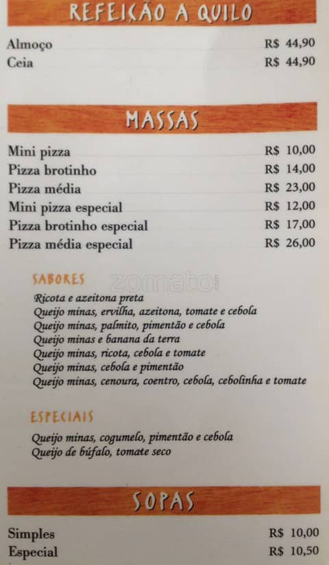 Menu at Saúde na Panela restaurant, Salvador