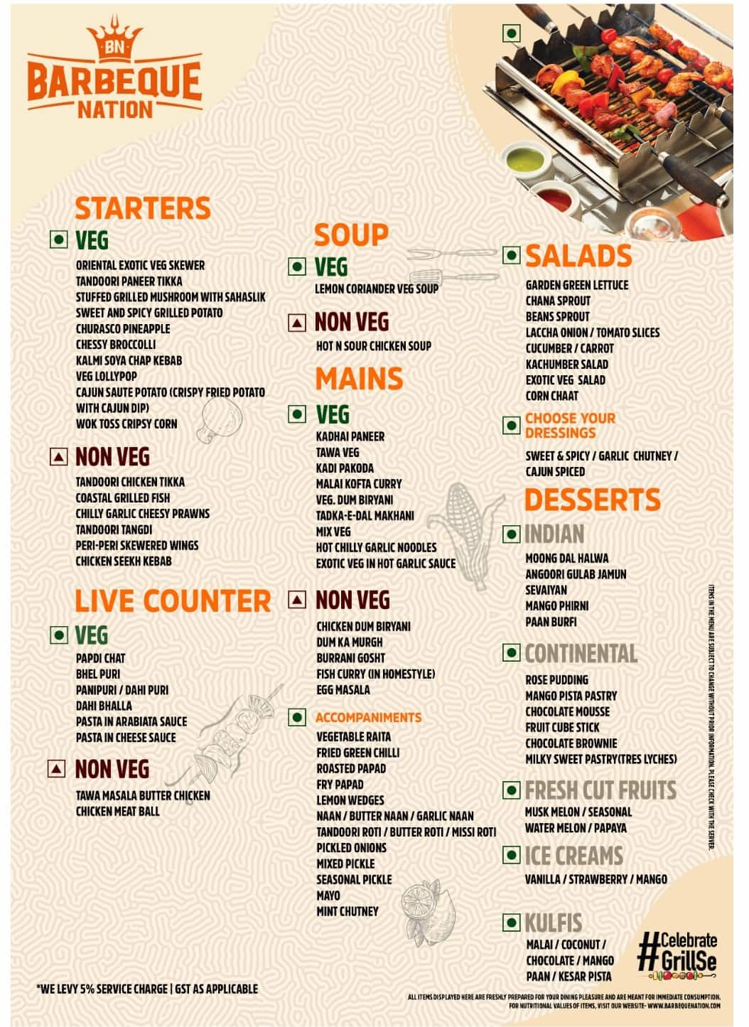 Menu of Barbeque Nation, South Extension 2, New Delhi