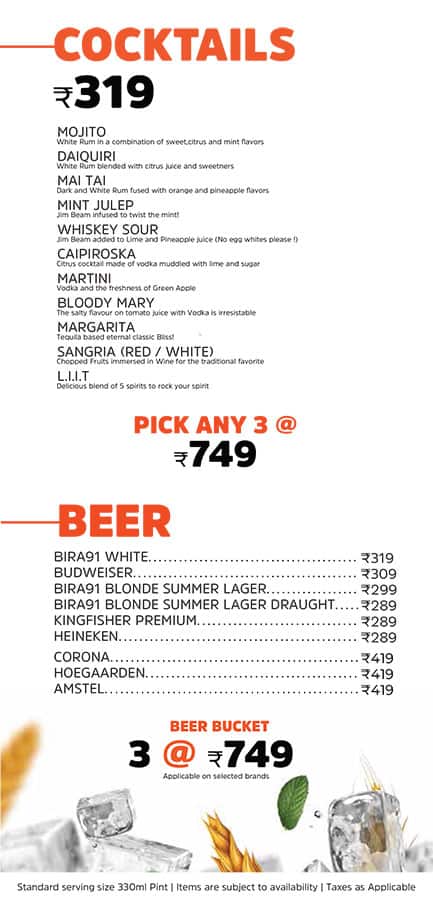 Menu of Barbeque Nation, Connaught Place, New Delhi