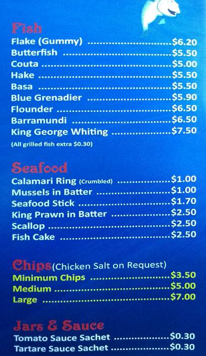 Menu at Redfin Fish & Chips fast food, Craigieburn
