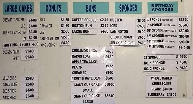 Menu at Sargent's Cakes restaurant, Reservoir