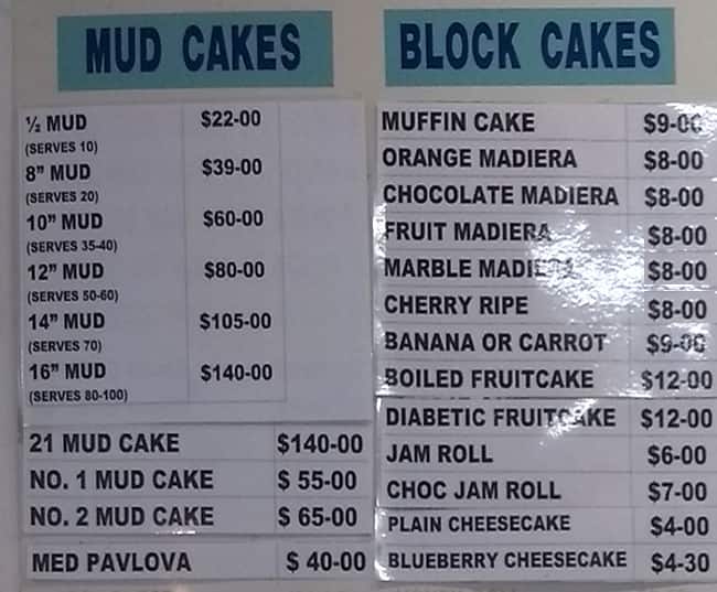 Menu at Sargent's Cakes restaurant, Reservoir