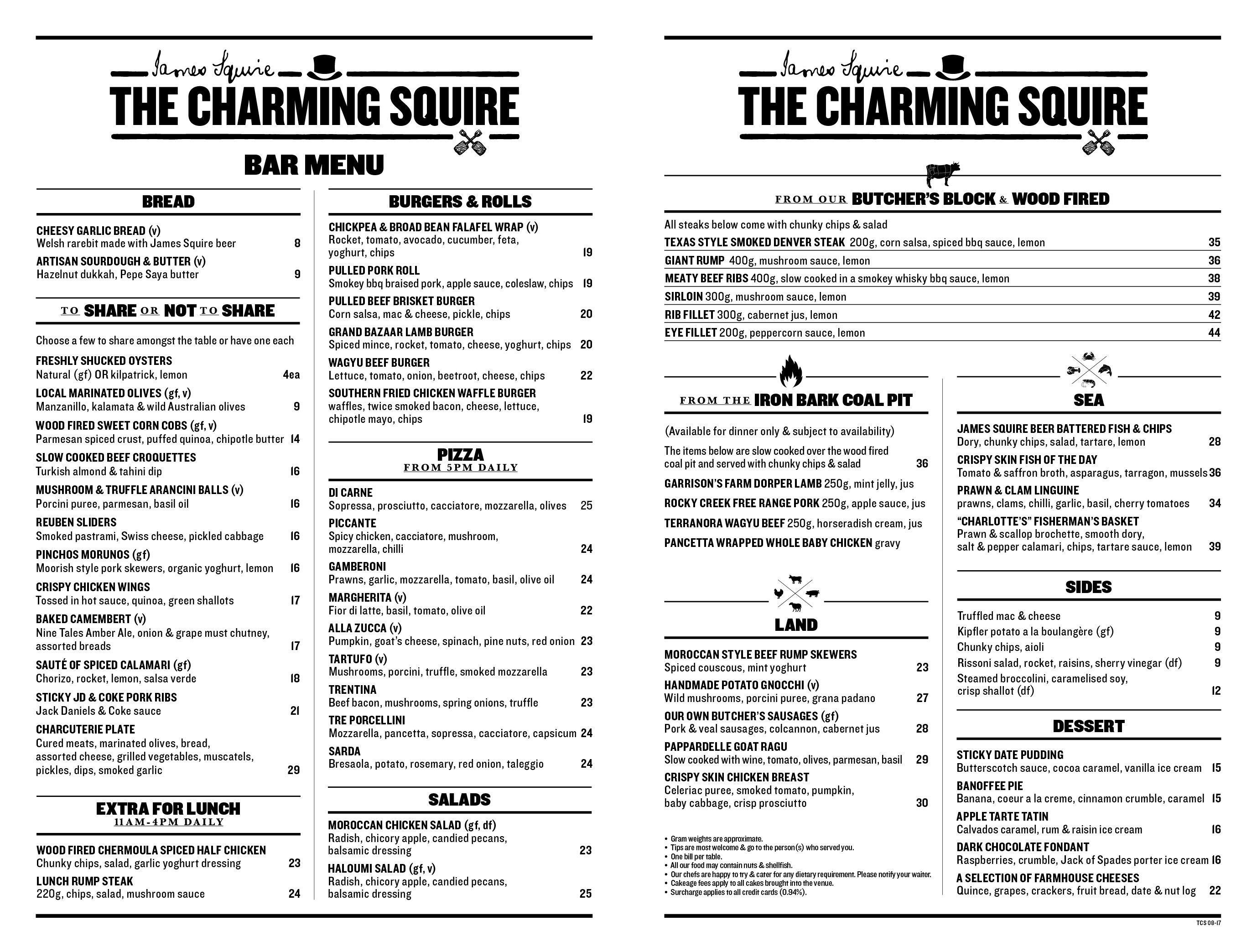 The Charming Squire Menu, Menu de The Charming Squire, Southbank ...