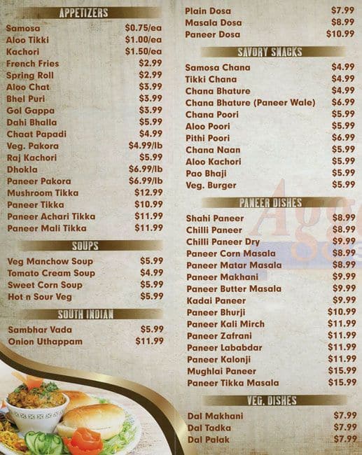 Menu at Aggarwal Sweets restaurant, Surrey, 128 St