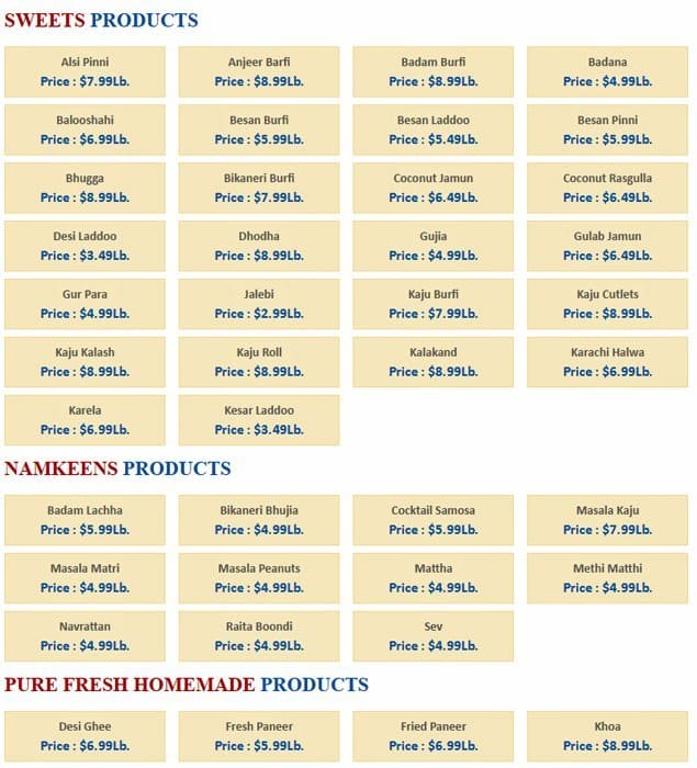 Menu at Aggarwal Sweets restaurant, Surrey, 128 St