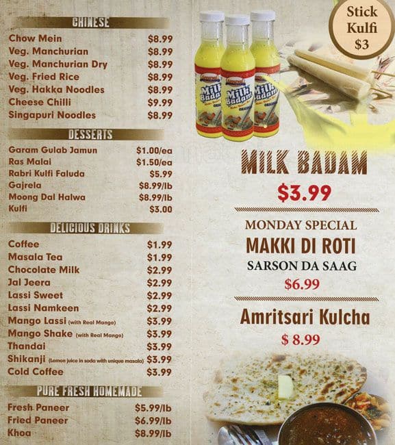 Menu at Aggarwal Sweets restaurant, Surrey, 128 St