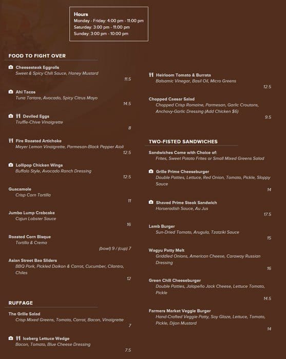 Menu at Del Frisco's Grille restaurant, Fort Worth